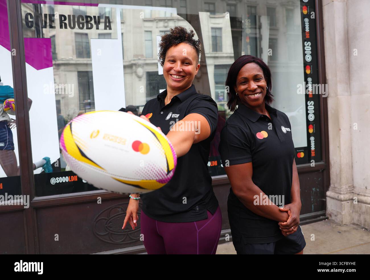 EDITORIAL USE ONLY (left to right) former England rugby players, Maggie ...