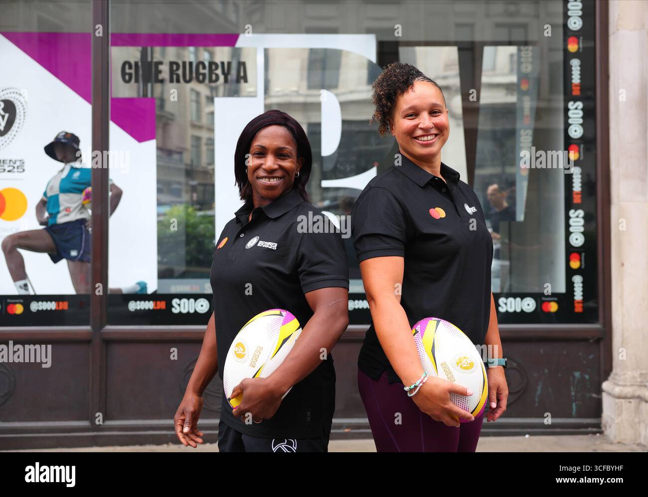 EDITORIAL USE ONLY (left to right) former England rugby players, Maggie ...