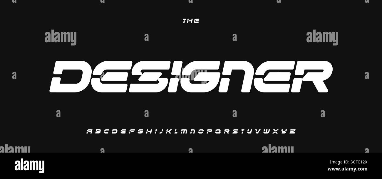 Racing geometric alphabet, bold rounded cutout letters, futuristic ...