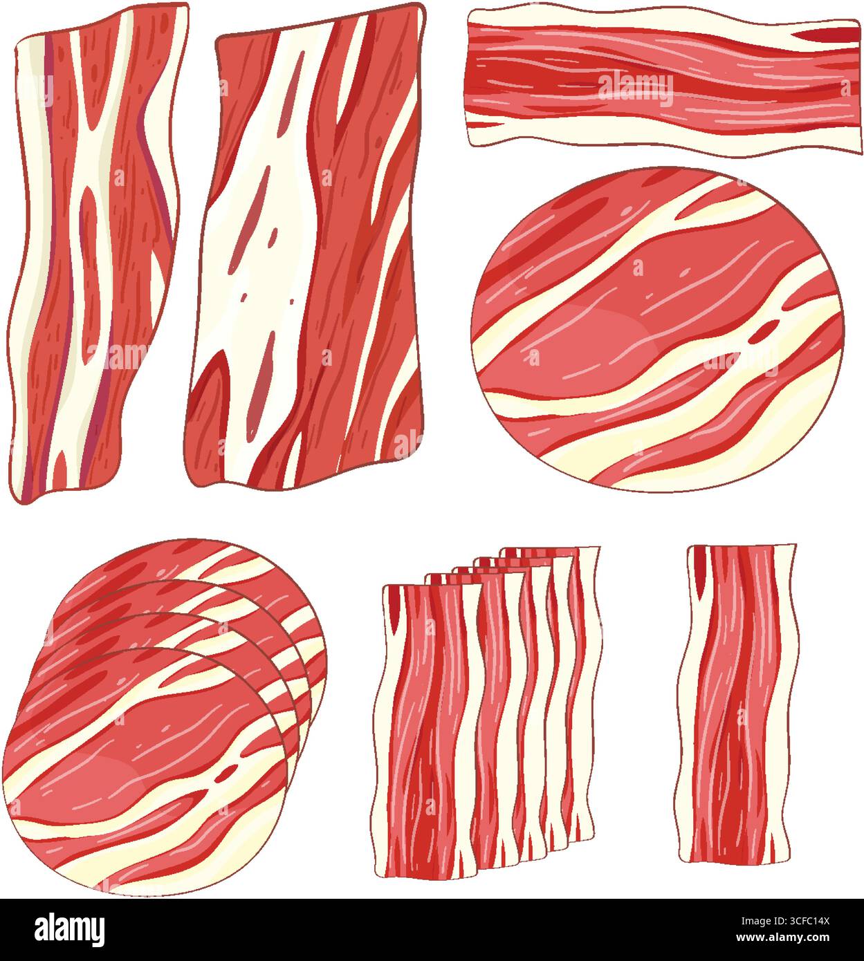 Stylized vector illustration showing different cuts of meat with bold ...