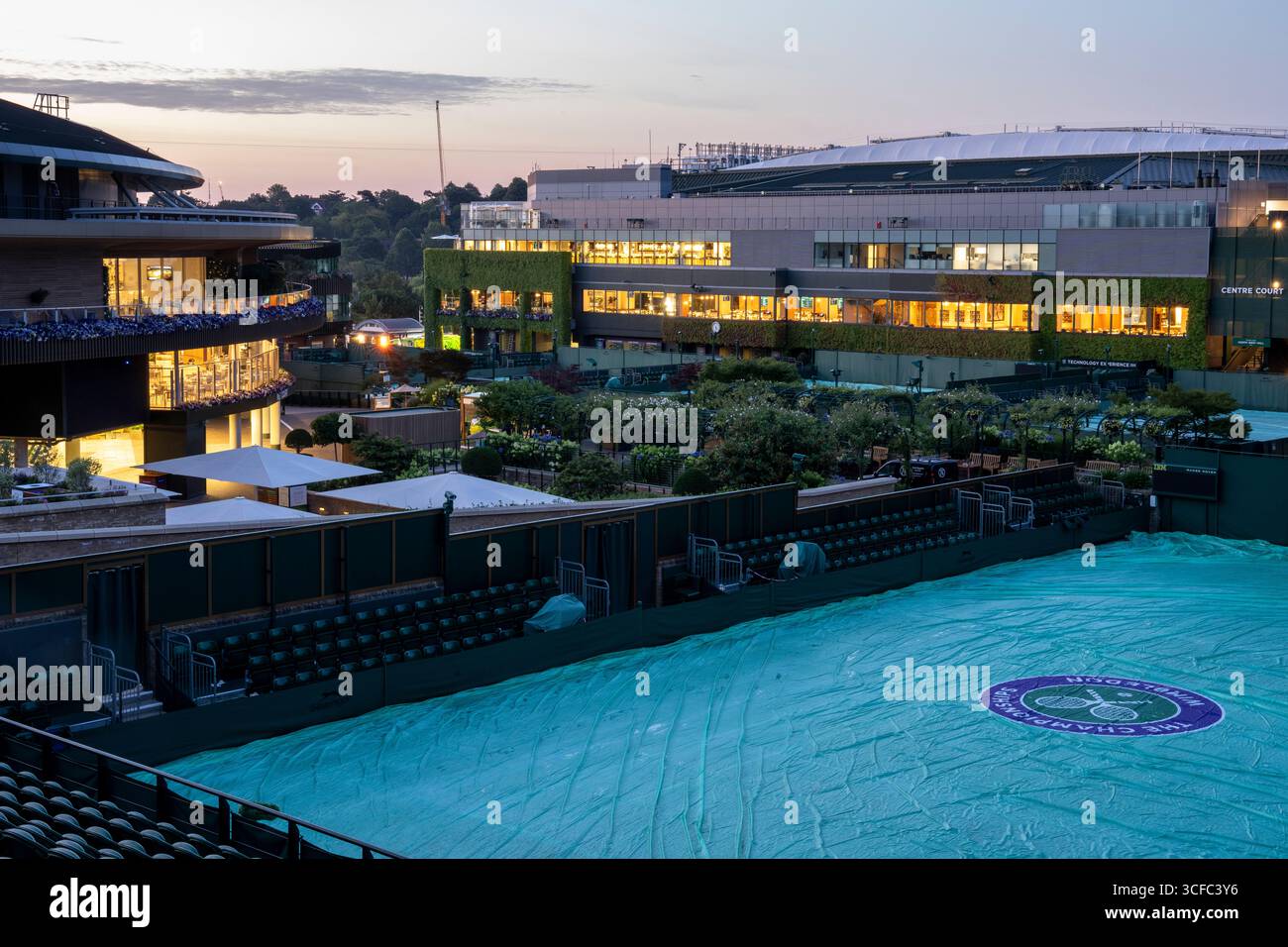 View of Centre Court at night at The Championships 2025, Wimbledon ...