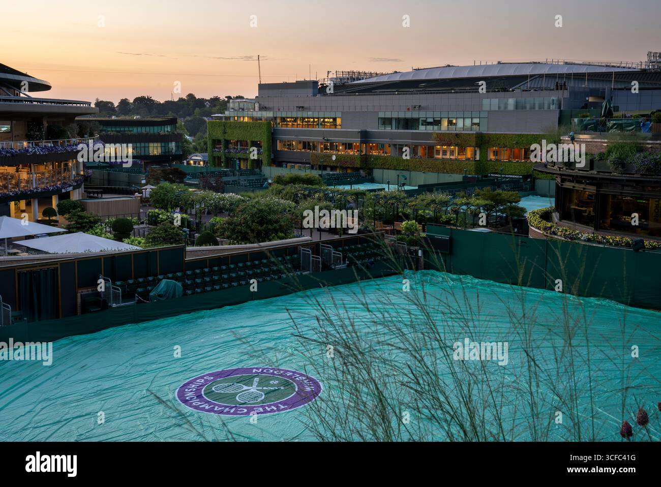 View of Centre Court at night at The Championships 2025, Wimbledon ...