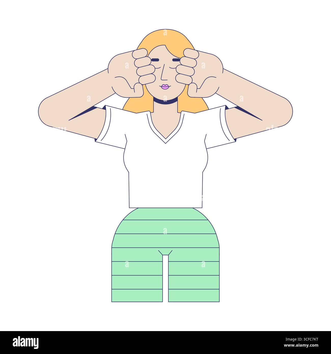 Caucasian woman rubbing eyes after waking up morning 2D cartoon ...