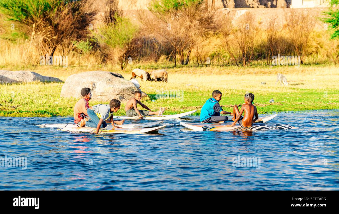 Children playing in Nile River, Aswan Stock Photo - Alamy