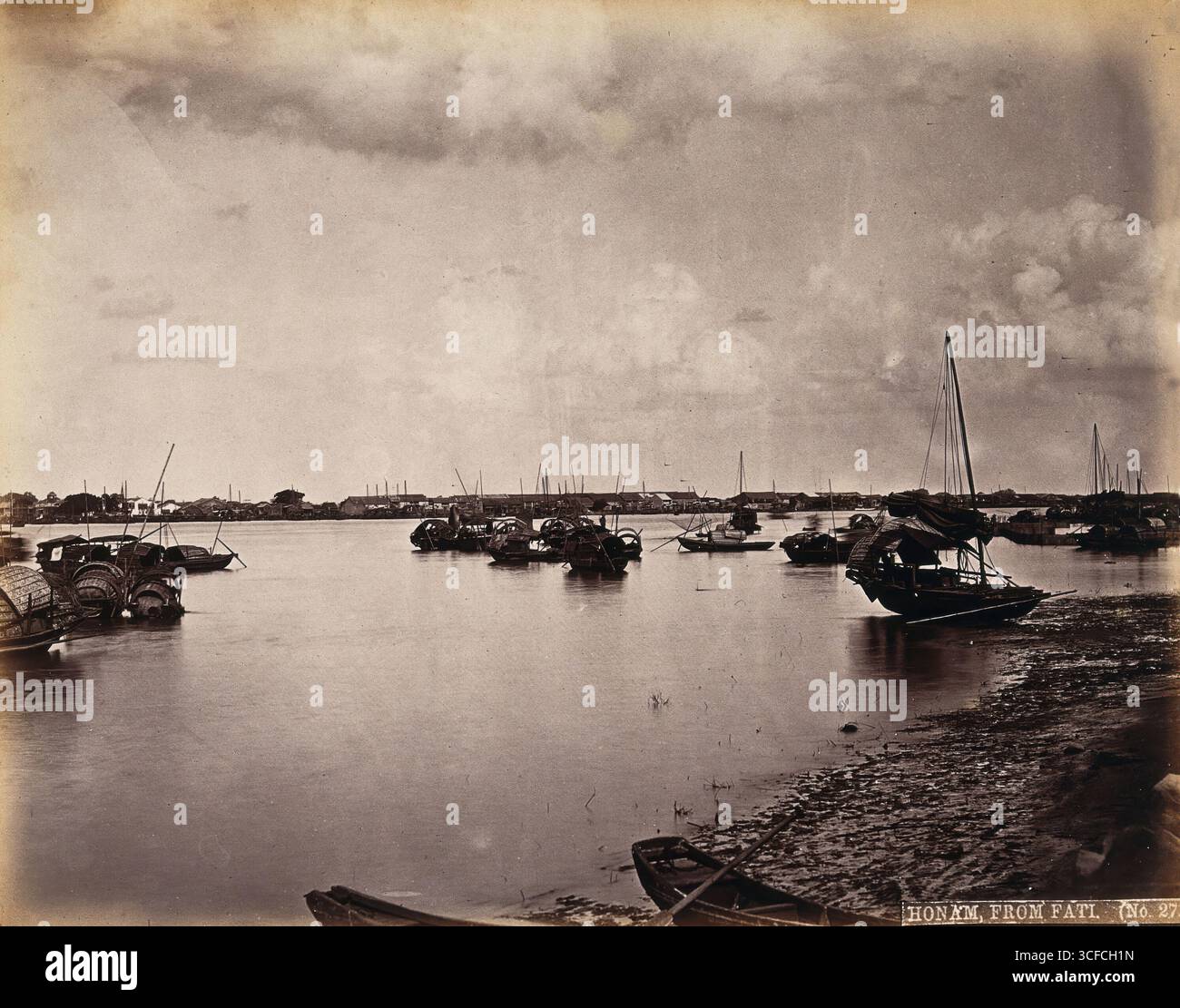 Canton, China: boats off the coast of Canton City, looking south to ...