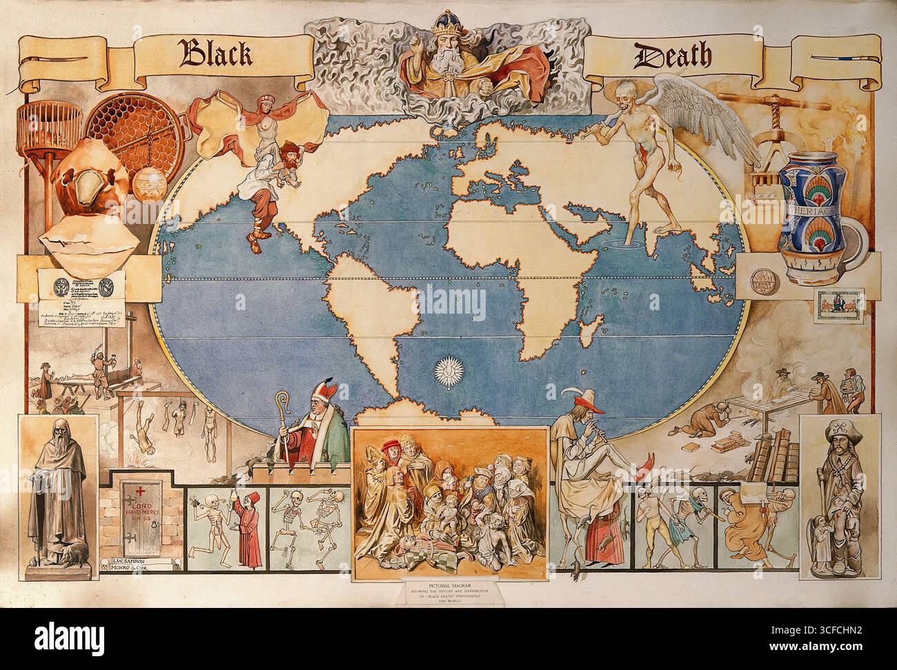 Black Death - pictorial diagram showing the history and distribution of ...