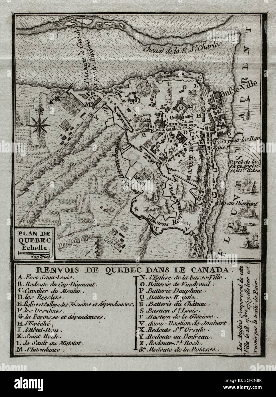 Seven Years War (1756-1763): Map of Quebec, Canada, 1759 (1765). On ...