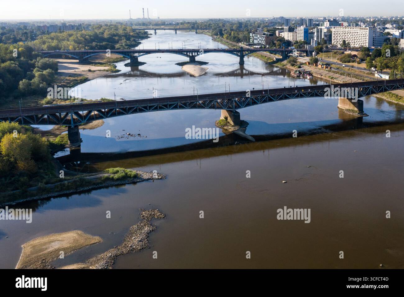 (EDITORS NOTE: Image taken with drone) An aerial view of the Vistula River as water levels hit ...