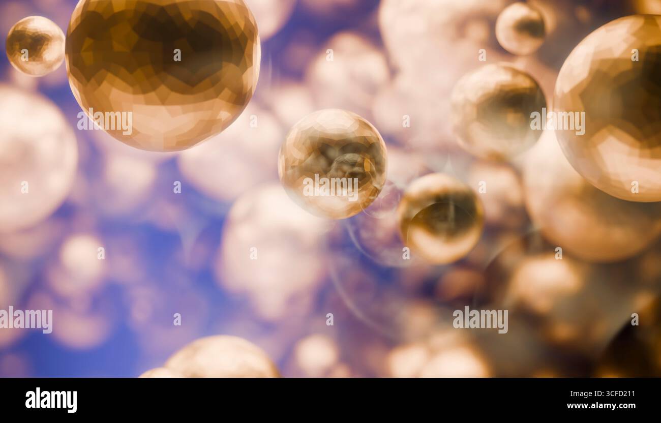 Abstract depiction of floating spheres in a soft focus with a warm ...