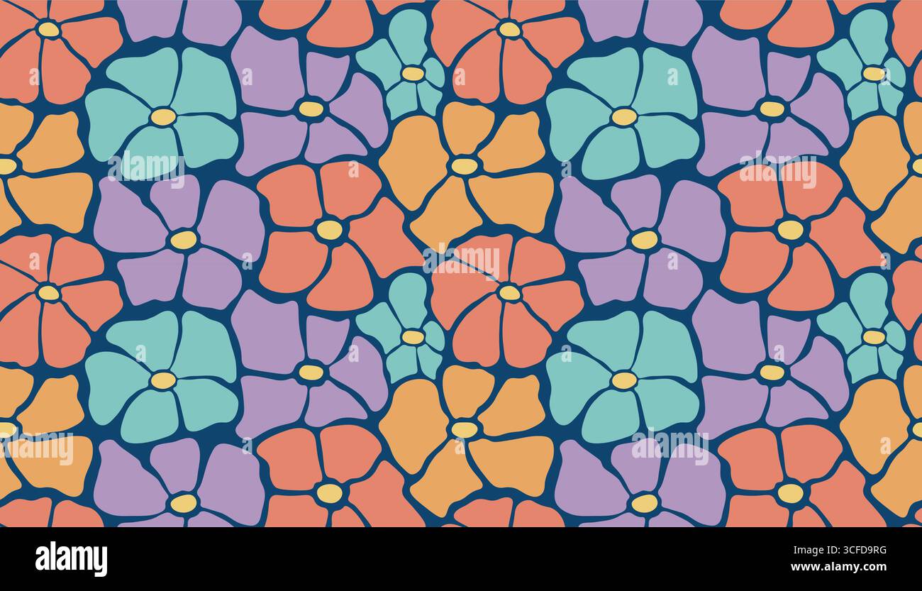 Seamless groovy pattern in retro hippie style with Matisse inspired ...