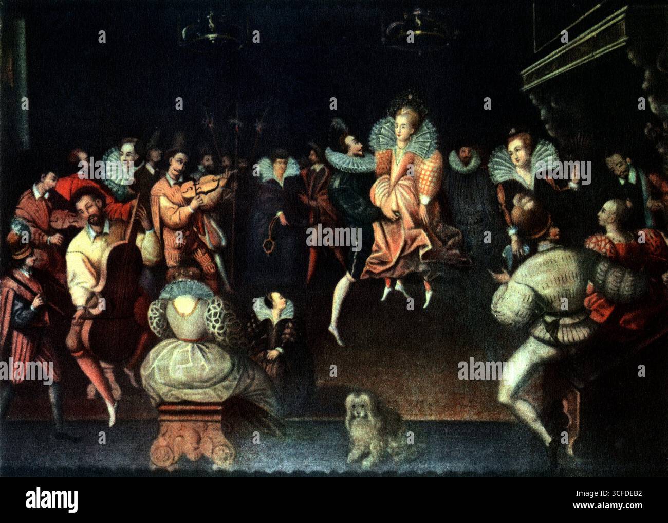 Queen Elizabeth I dancing with the Earl of Leicester . Oil painting by ...