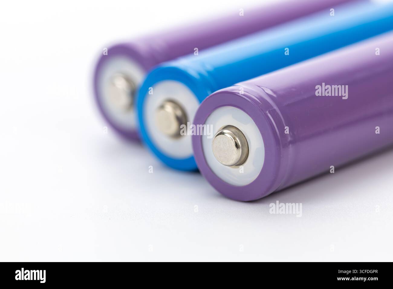 A colorful batteries closeup view cylindrical shape metallic terminal ...