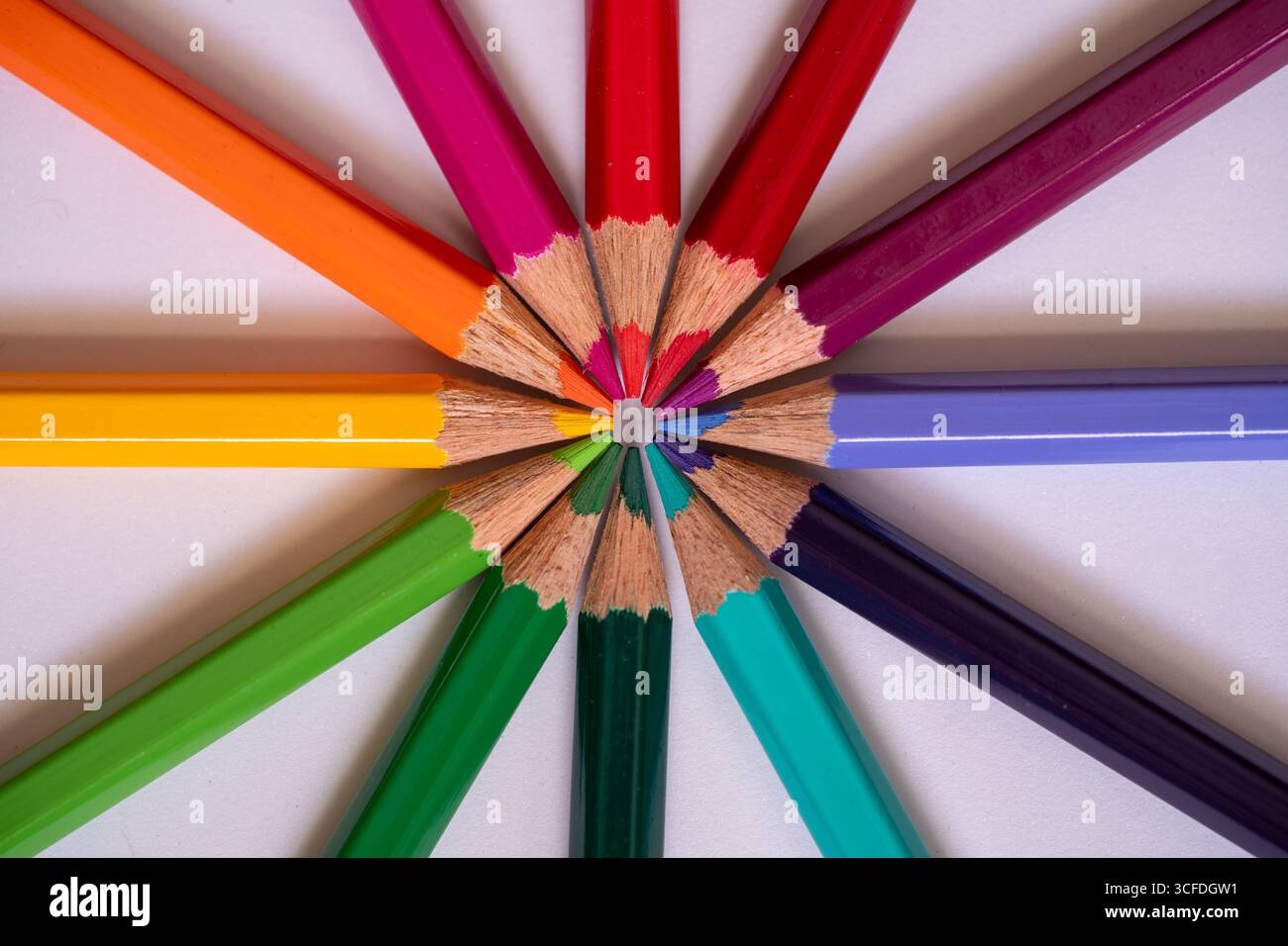 Circular Arrangement of Colored Pencils on Light Background Stock Photo ...