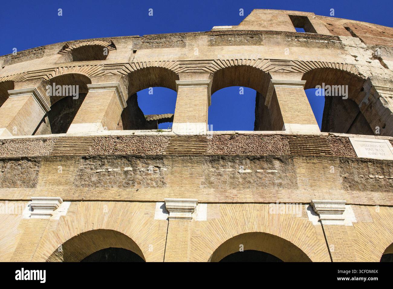 Steep view upwards to partially restored facade Exterior facade with ...
