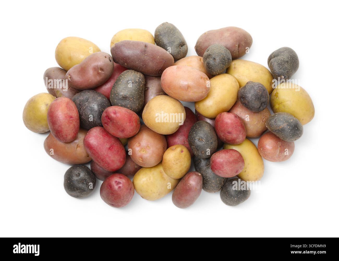 Different types of potatoes isolated on white, top view Stock Photo - Alamy
