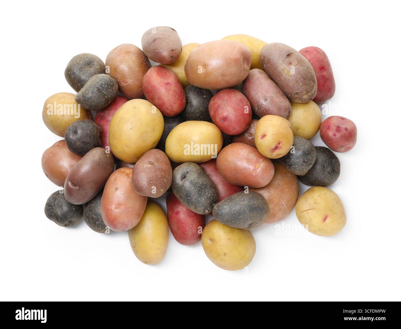 Different types of potatoes isolated on white, top view Stock Photo - Alamy