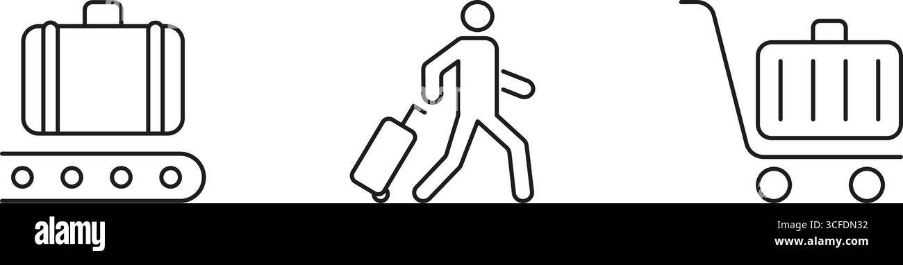 Luggage And Travel Icon Set. Baggage Handling, Passenger Movement, And ...