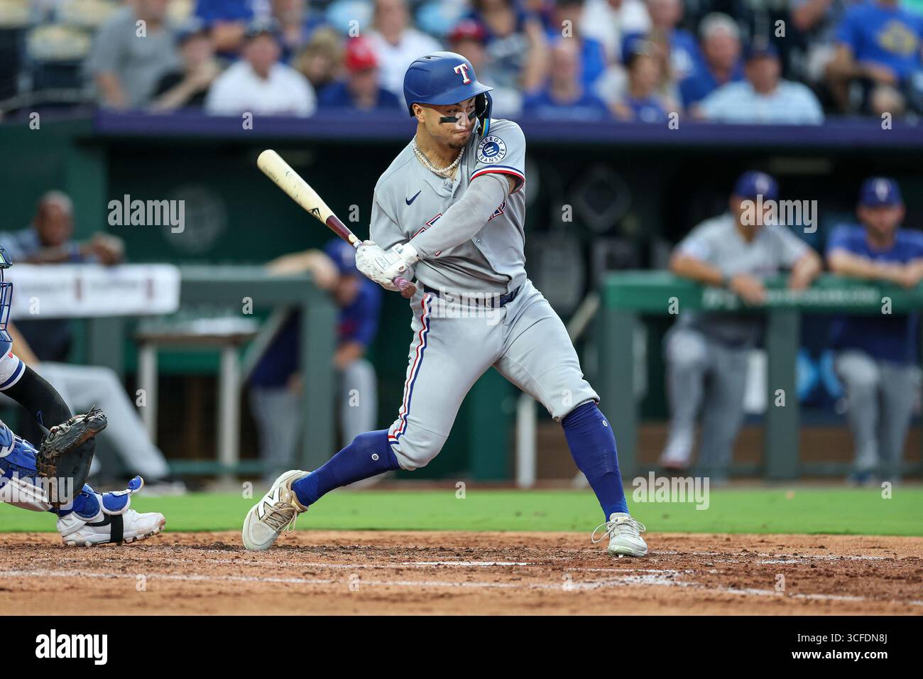 August 20, 2025: Texas Rangers right fielder Cody Freeman (39) bats ...