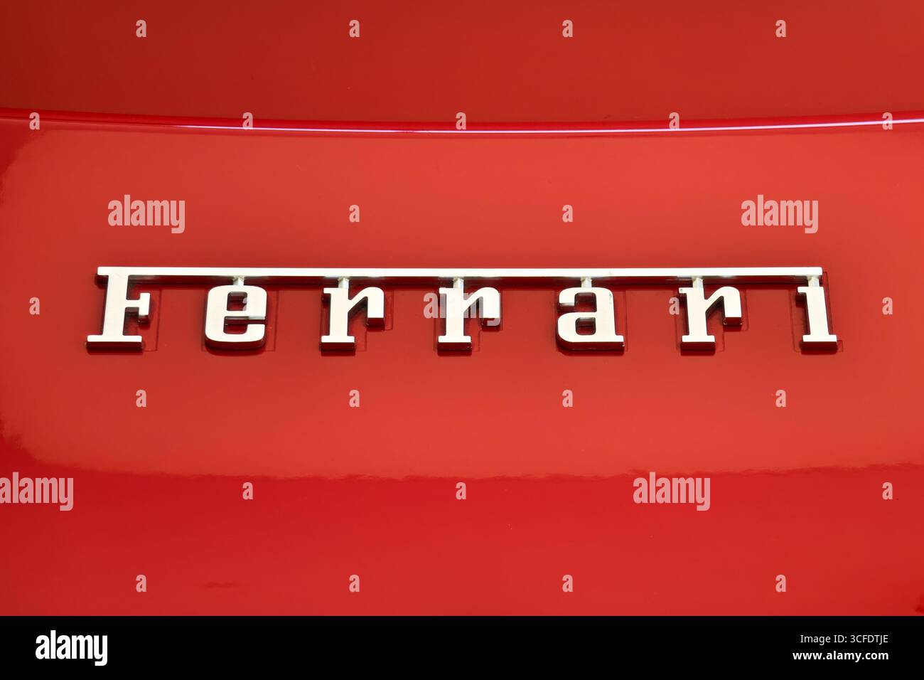 February 1, 2025, Qatar Doha. Close-up of the Ferrari logo on a red car ...