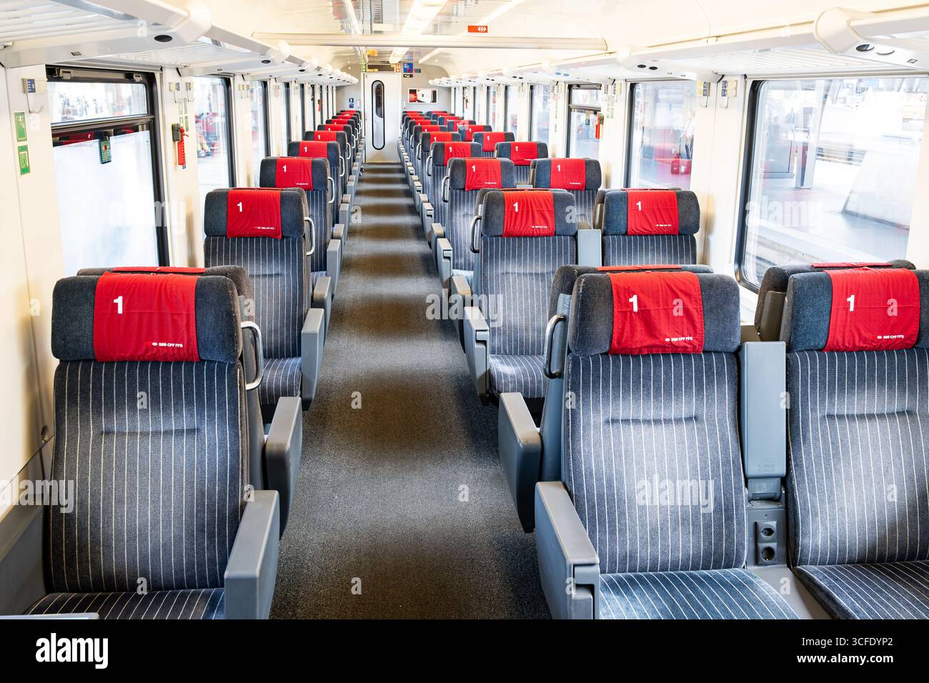 Zurich, Switzerland, August 19, 2025. Empty first class seats inside ...