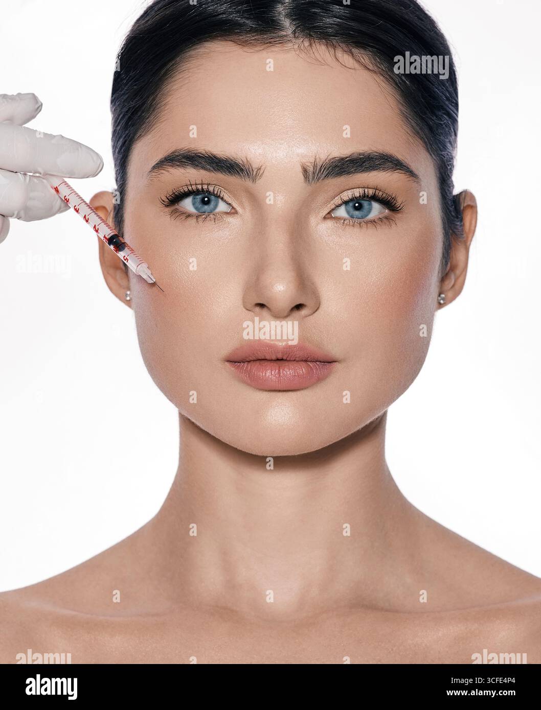 Beauty injections into beautiful face, isolated. smoothing of mimic ...