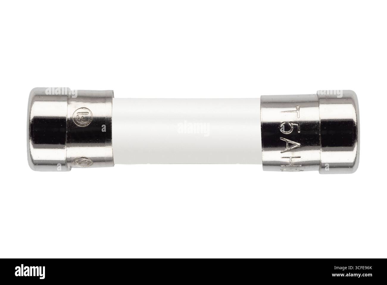 Ceramic cylindrical fuse 5A slow blow isolated on white Stock Photo - Alamy