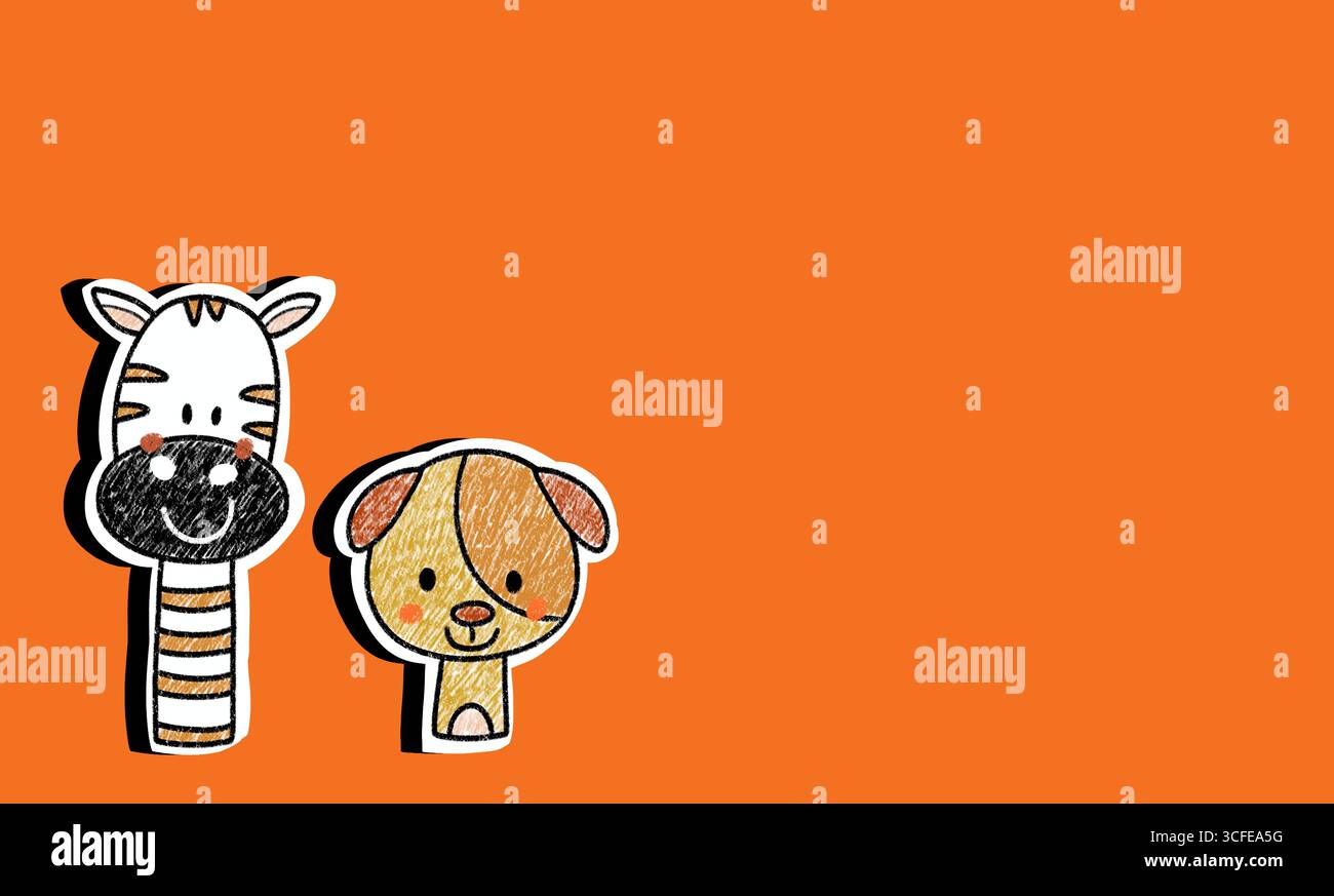 Cartoon illustration zebra and puppy. Hand drawn style for children and ...