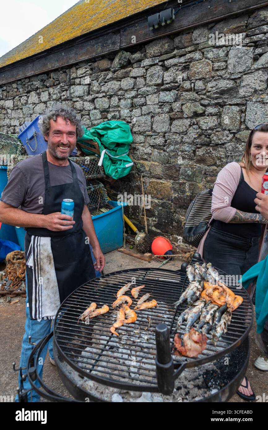 Local People at a Village Barbecue and Fete Cadgwith Cove Cornwall UK ...