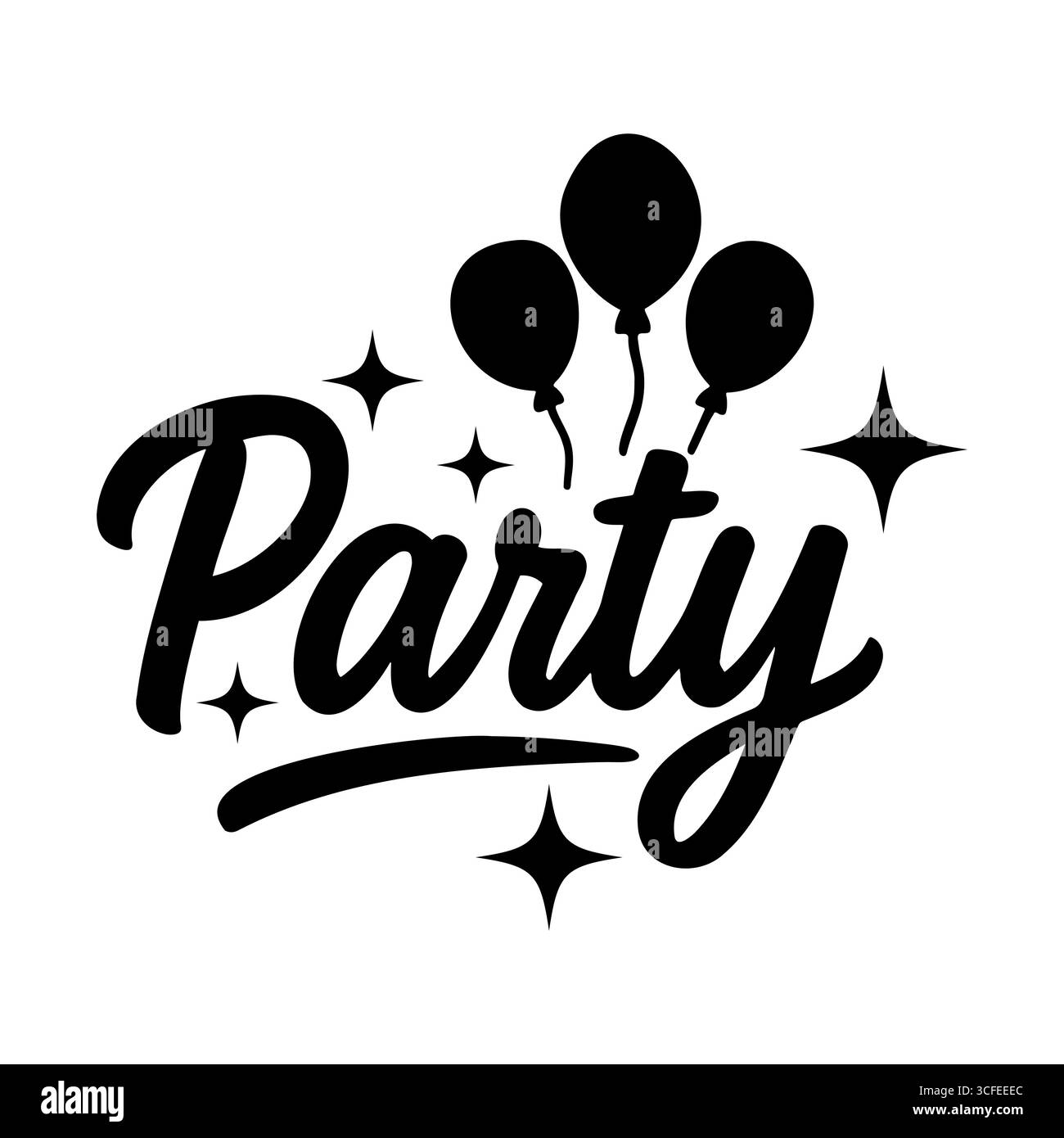 Party balloon logo, black script emblem for invitations, banners ...