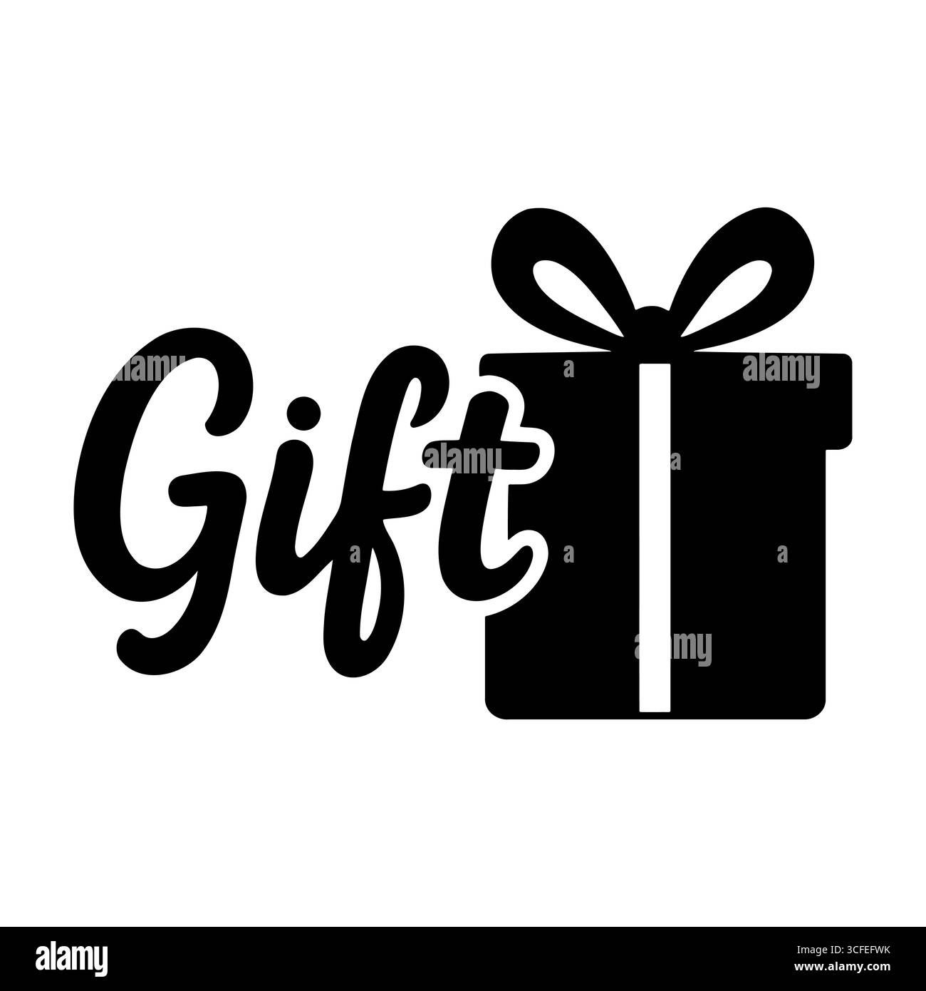 Gift logo vector with present box and ribbon in modern script design ...