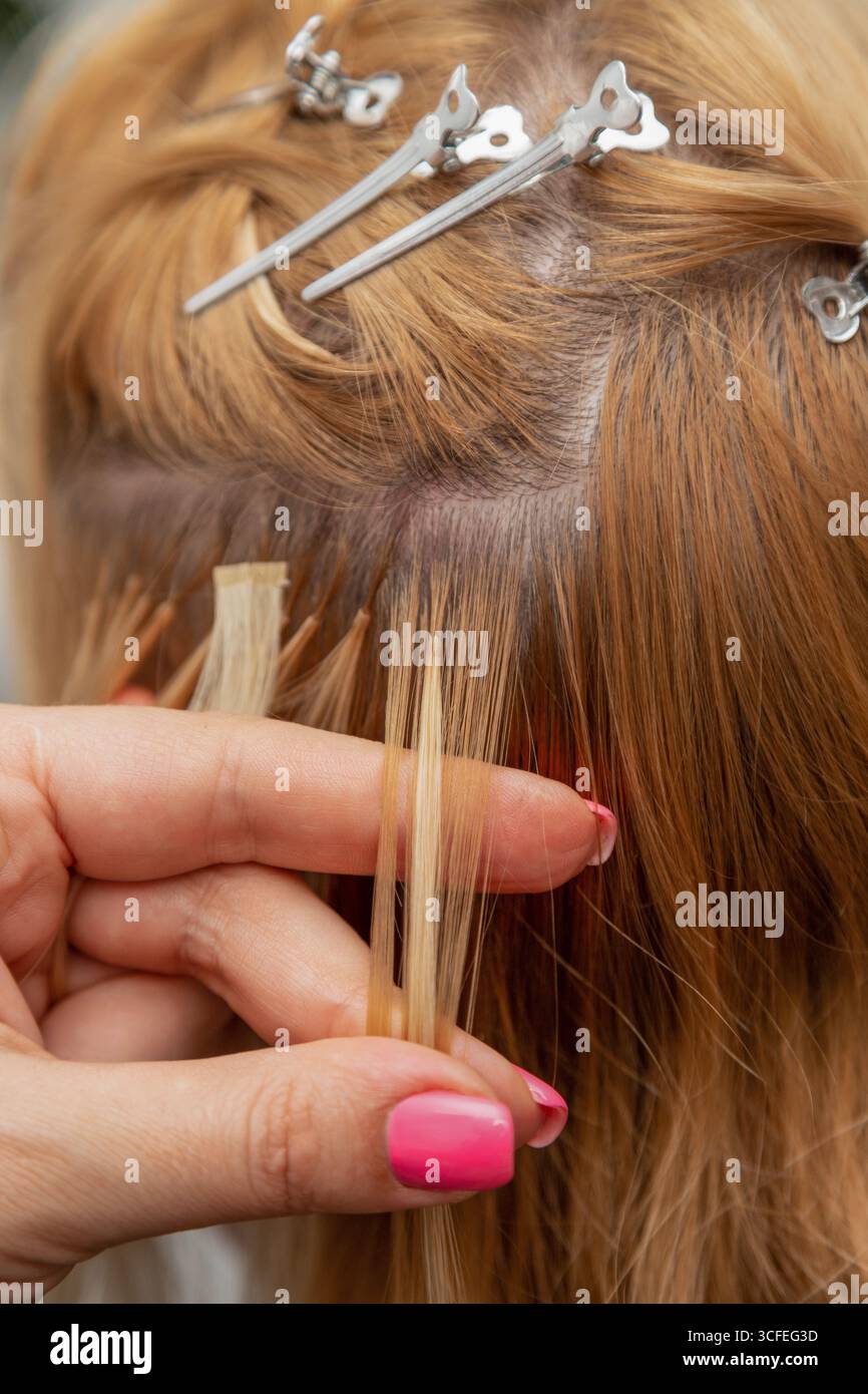Hairdresser holds strand long hi-res stock photography and images - Alamy