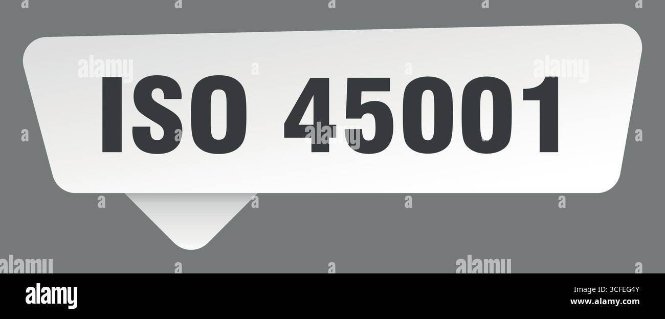 iso 45001 white sticker isolated on gray background. iso 45001 sign ...