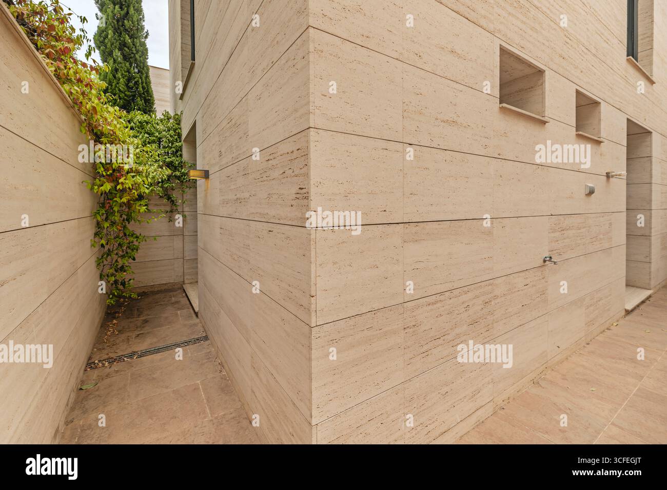 House Minimalist single-family home with white marble facade and ...