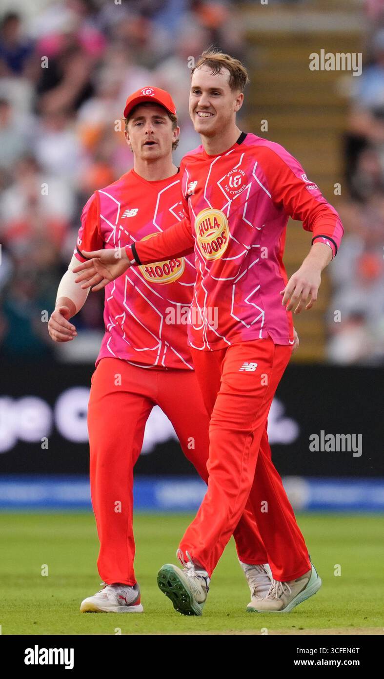 Welsh Fire's Ben Kellaway (left) celebrates with teammate Tom Abell ...