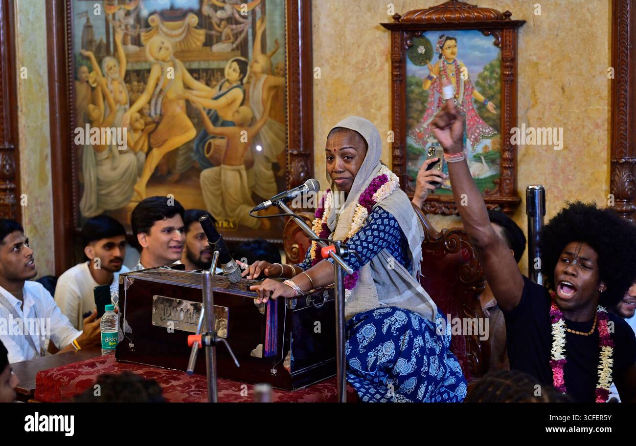 MUMBAI, INDIA - AUGUST 22: Grammy-nominated devotional artist Acyuta Gopi Dasi performing kirtan ...