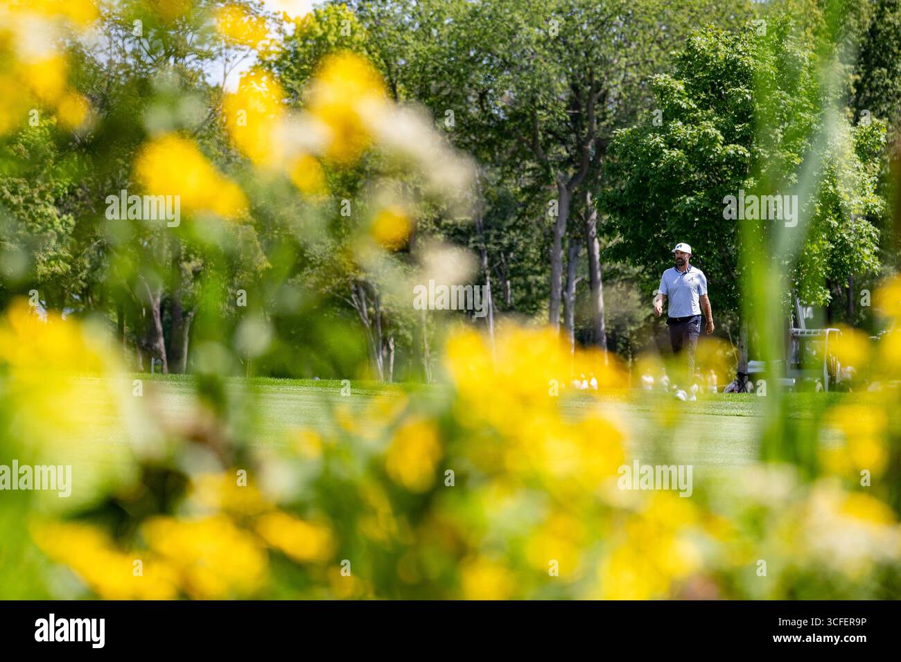 Captain Dustin Johnson of 4Aces GC on the fifth hole during the ...