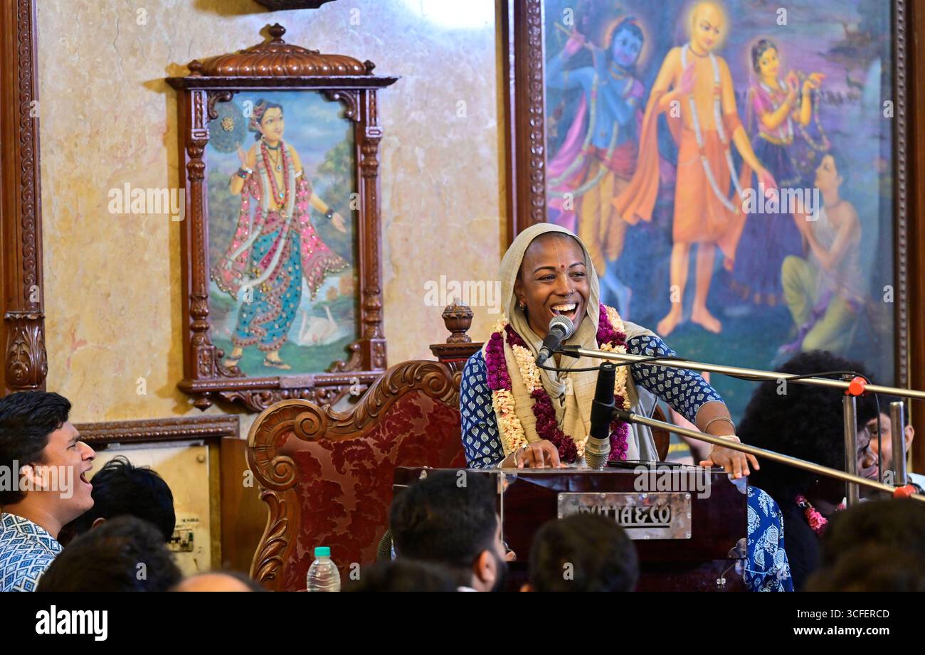 MUMBAI, INDIA - AUGUST 22: Grammy-nominated devotional artist Acyuta Gopi Dasi performing kirtan ...