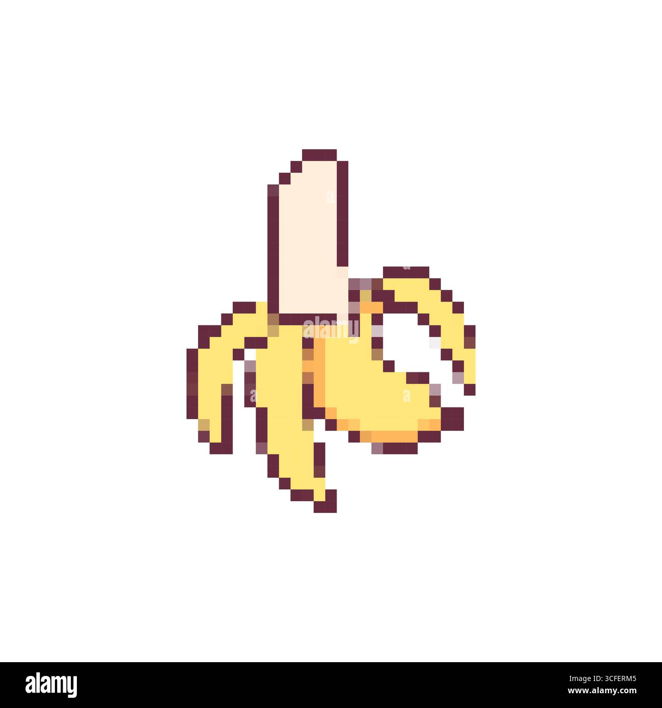 Mosaic pixel art banana icon with simple cartoon design for retro style ...