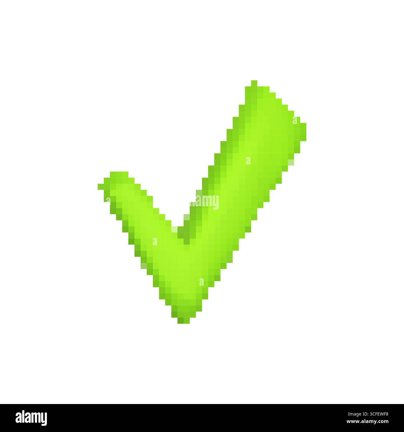 Mosaic pixelated green check icon for approval or success in retro ...