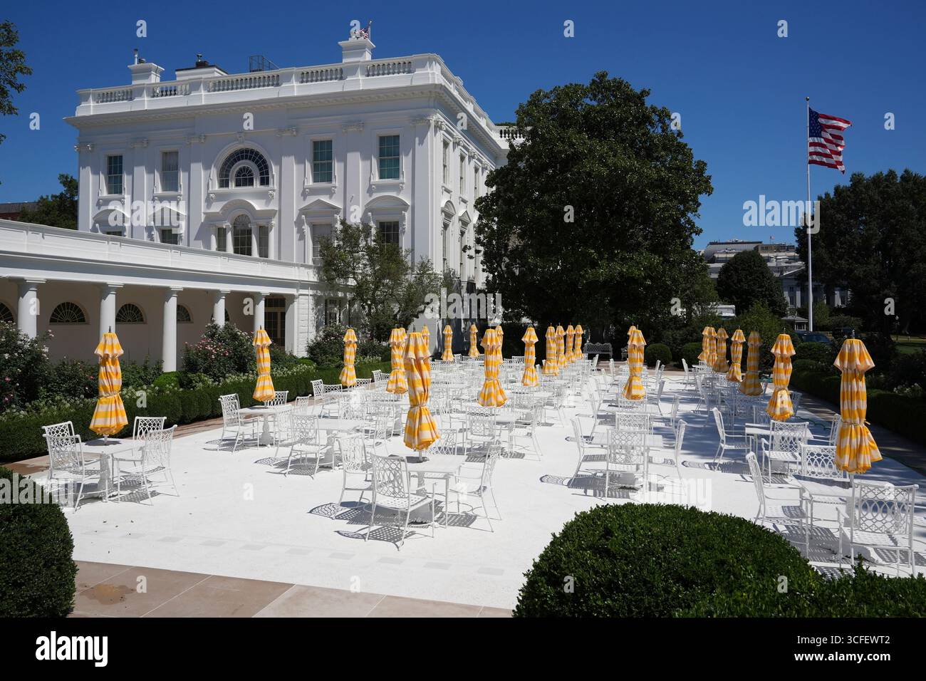 The recently renovated Rose Garden is pictured at the White House ...
