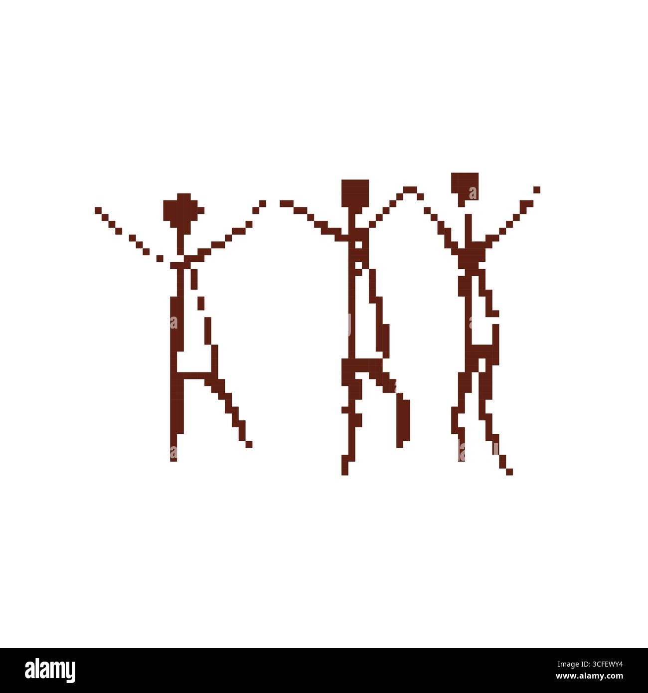 Pixel tribal dance figures in primitive mosaic cave art style for ...