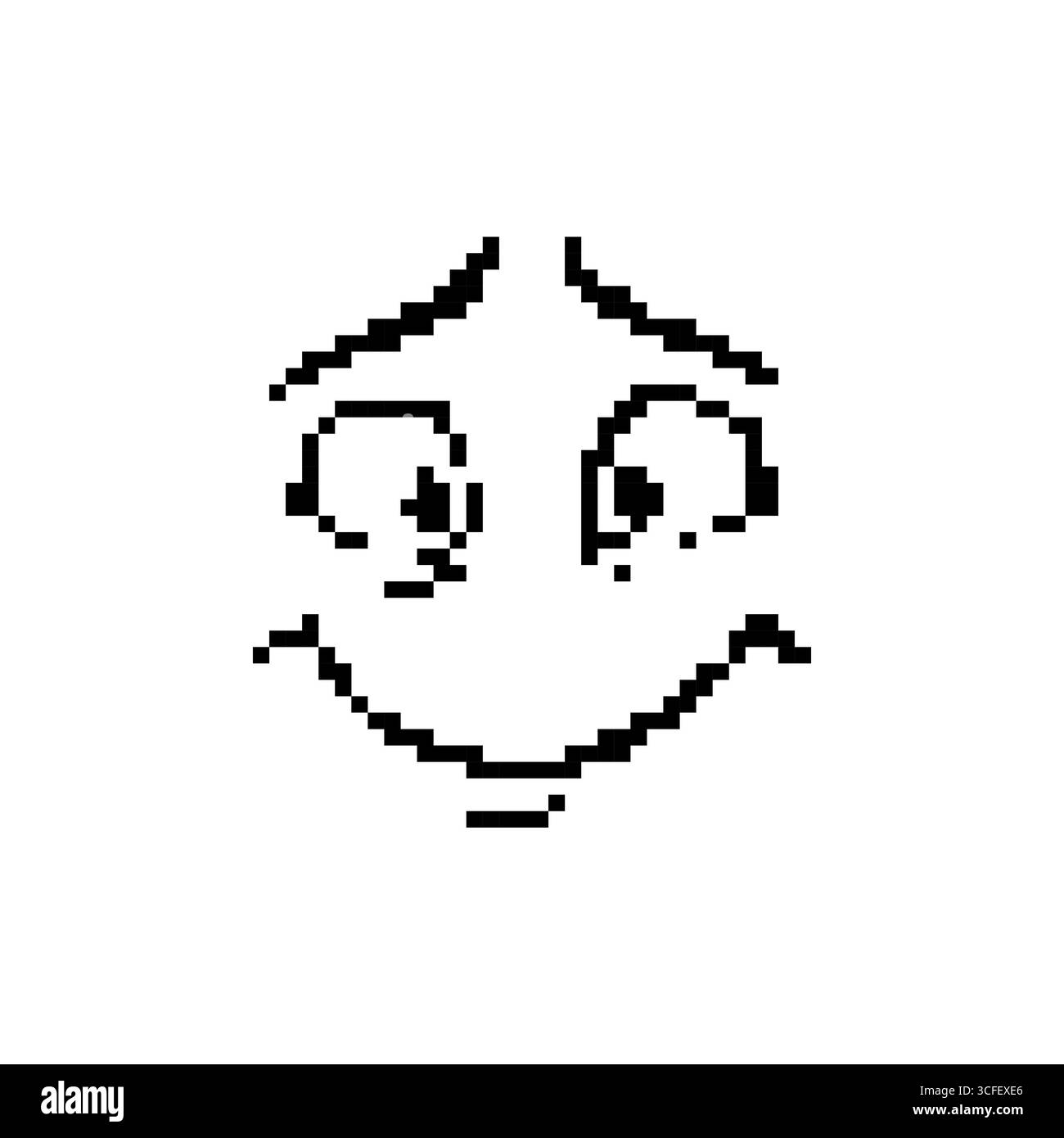 Mosaic pixel art smiling face with raised eyebrows expressing playful ...