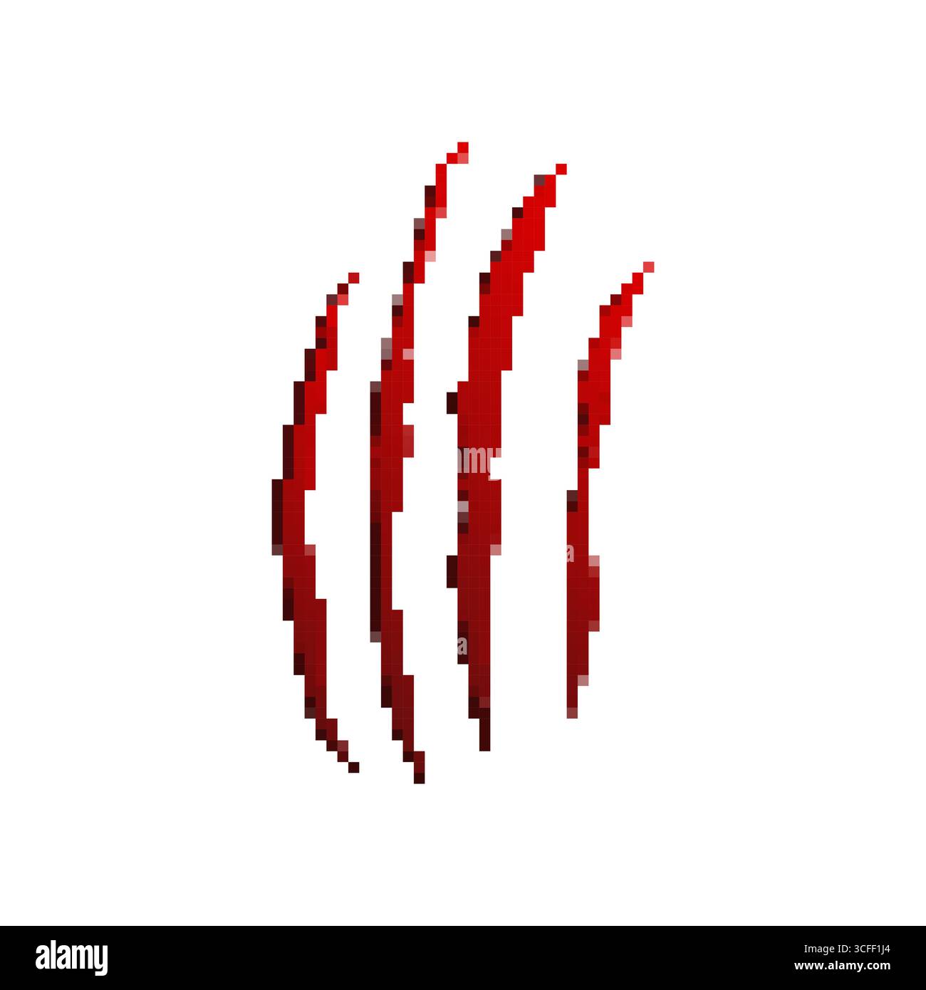 Mosaic pixel art icon of red claw scratch lines in cartoon style Stock ...
