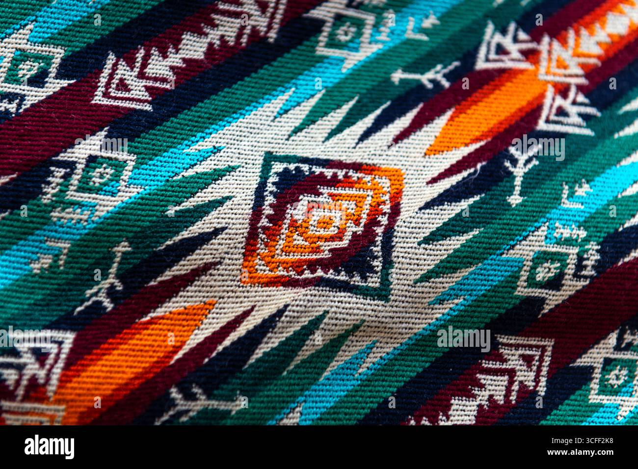 Traditional andean textile close up, Otavalo artisan market, Ecuador ...