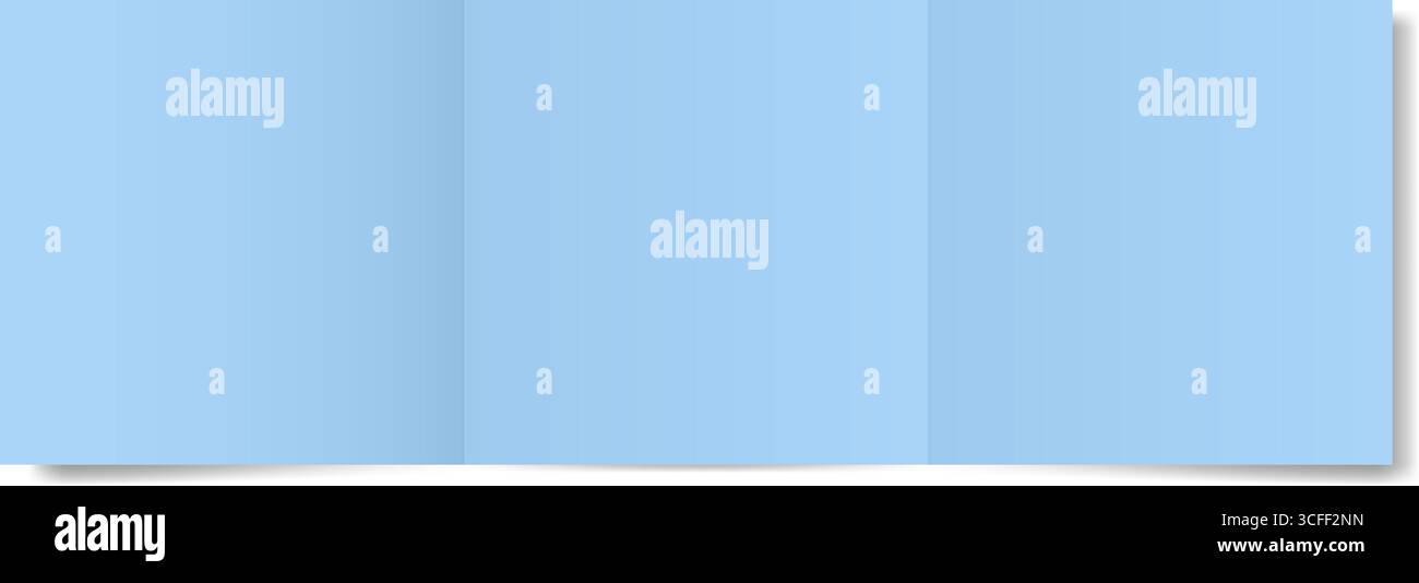 Blue folded brochure, three spreads. Square pages. Open trifold. Vector ...