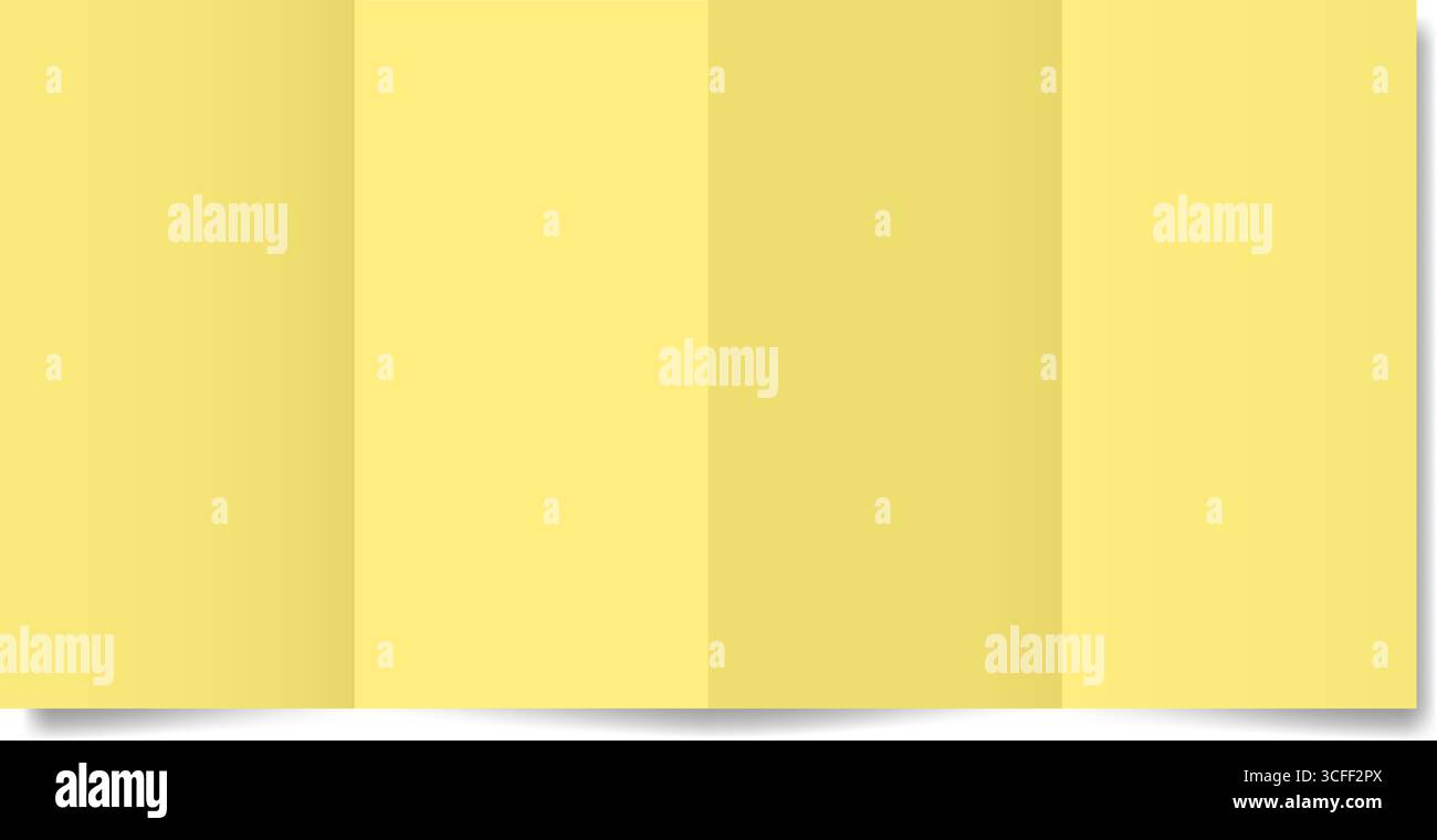Four panel accordion fold. Yellow folded paper sheet. Double gate fold ...