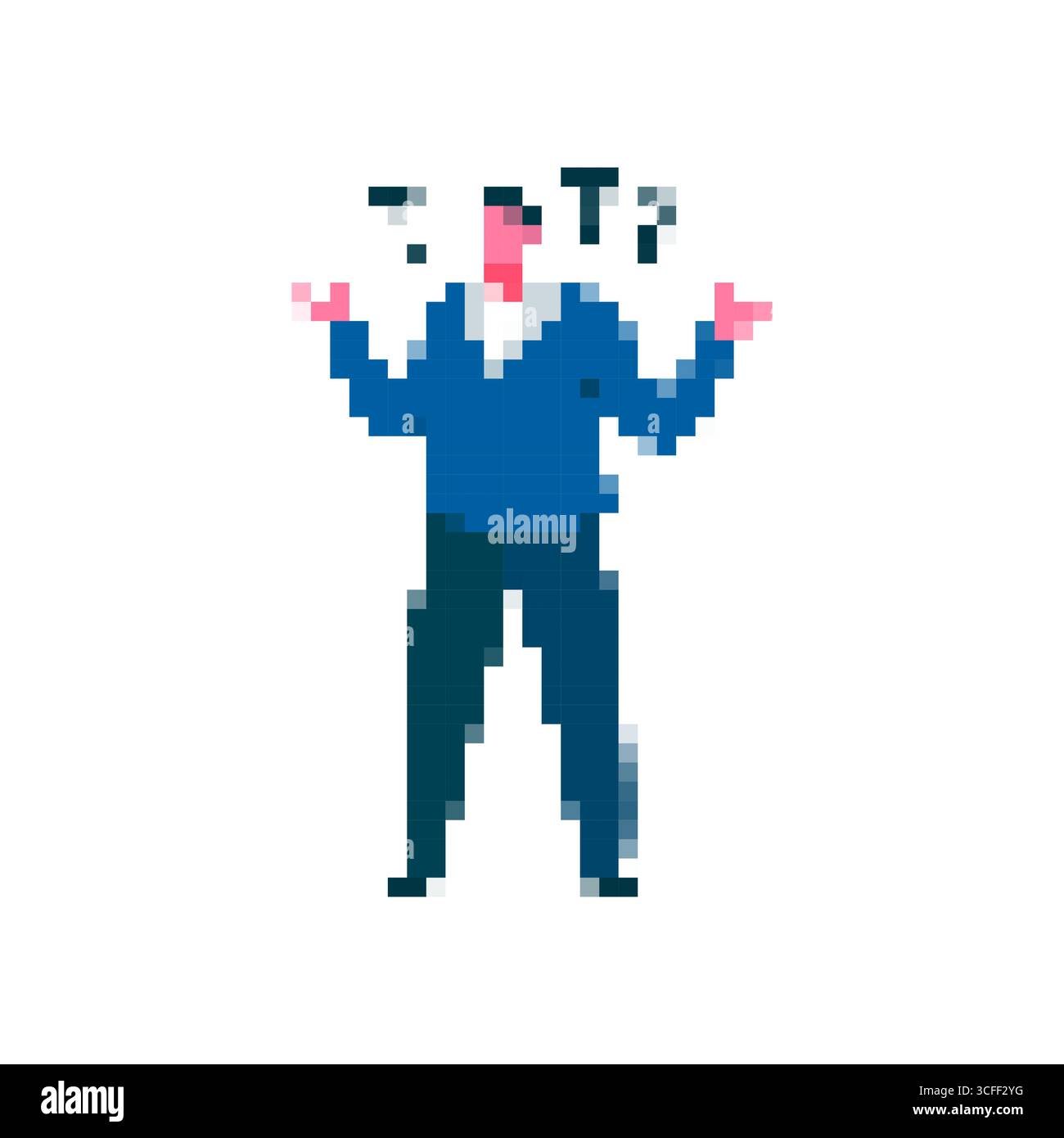 Mosaic pixel art of confused person with question marks in retro comic ...
