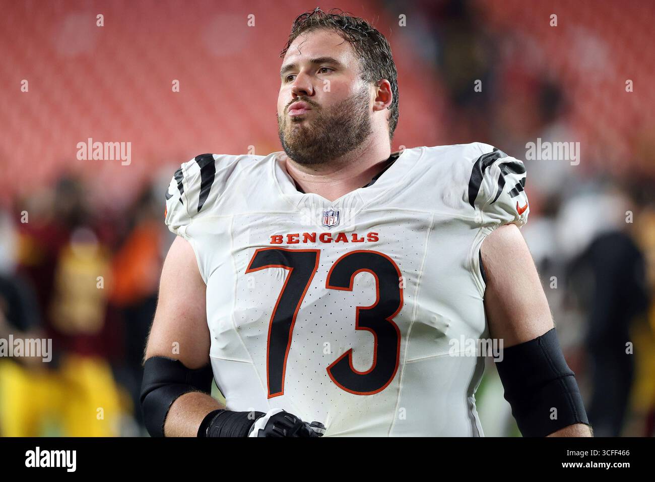 Cincinnati Bengals offensive tackle Andrew Stueber (73) looks on after ...