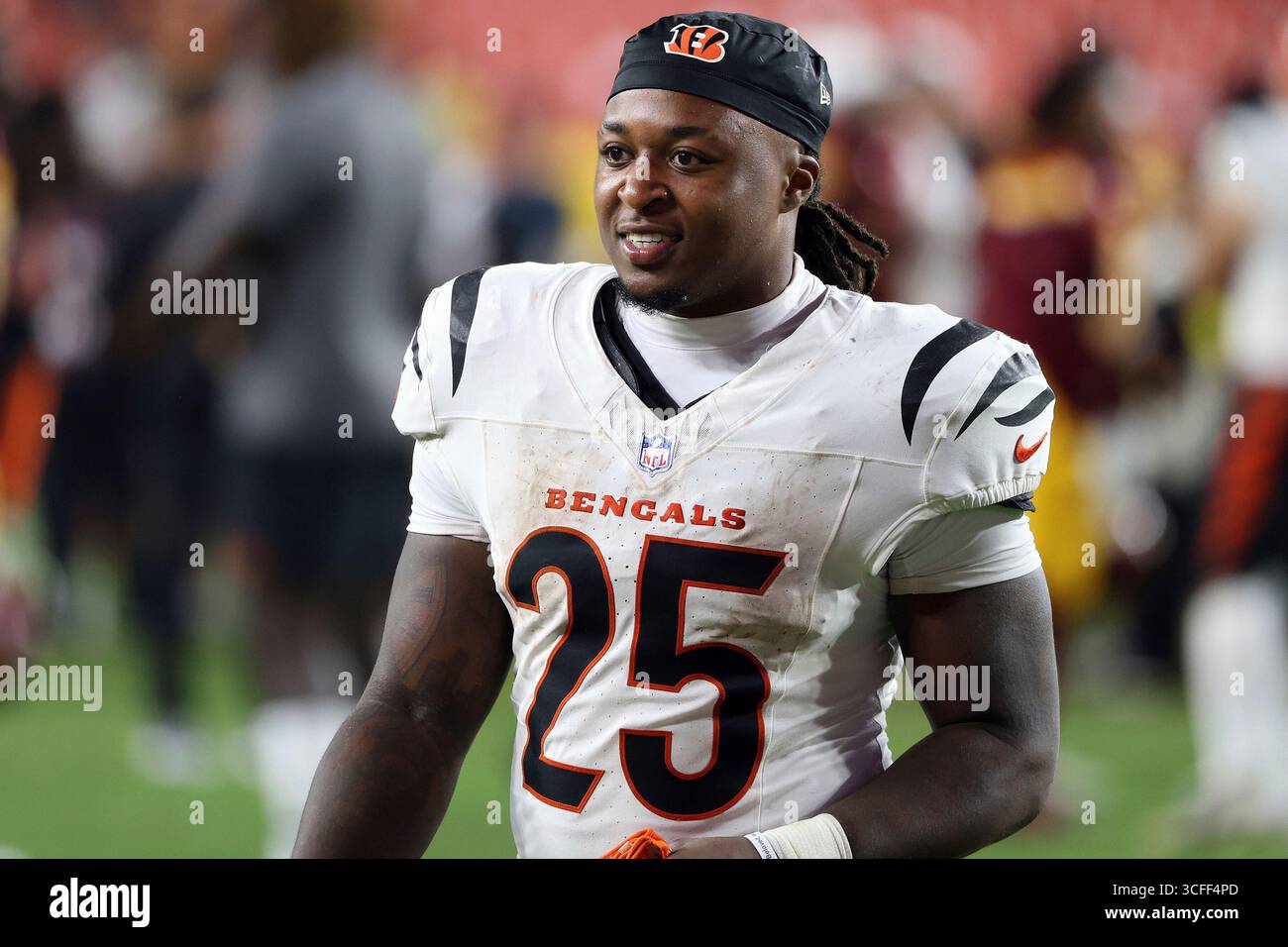 Cincinnati Bengals running back Tahj Brooks (25) looks on after an NFL ...