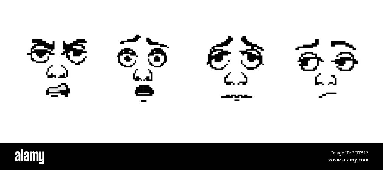 Pixel art faces express various emotions in mosaic style Stock Vector ...